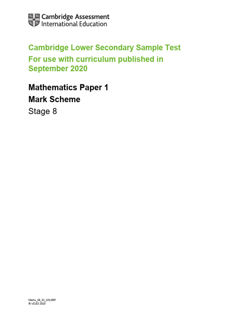 Stage 8 Maths Paper 1 Mark Scheme | PDF | Significant Figures | Numbers