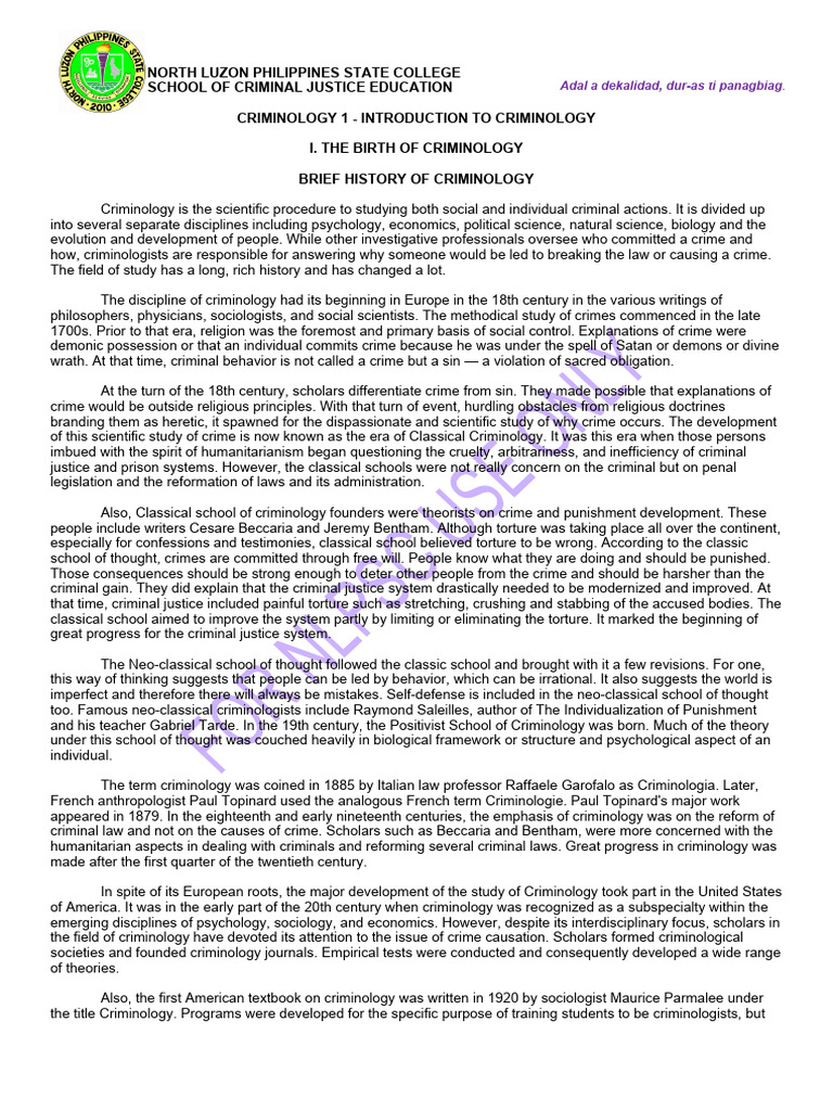 Handouts in Introduction To Criminology | PDF | Criminology | Forensic ...