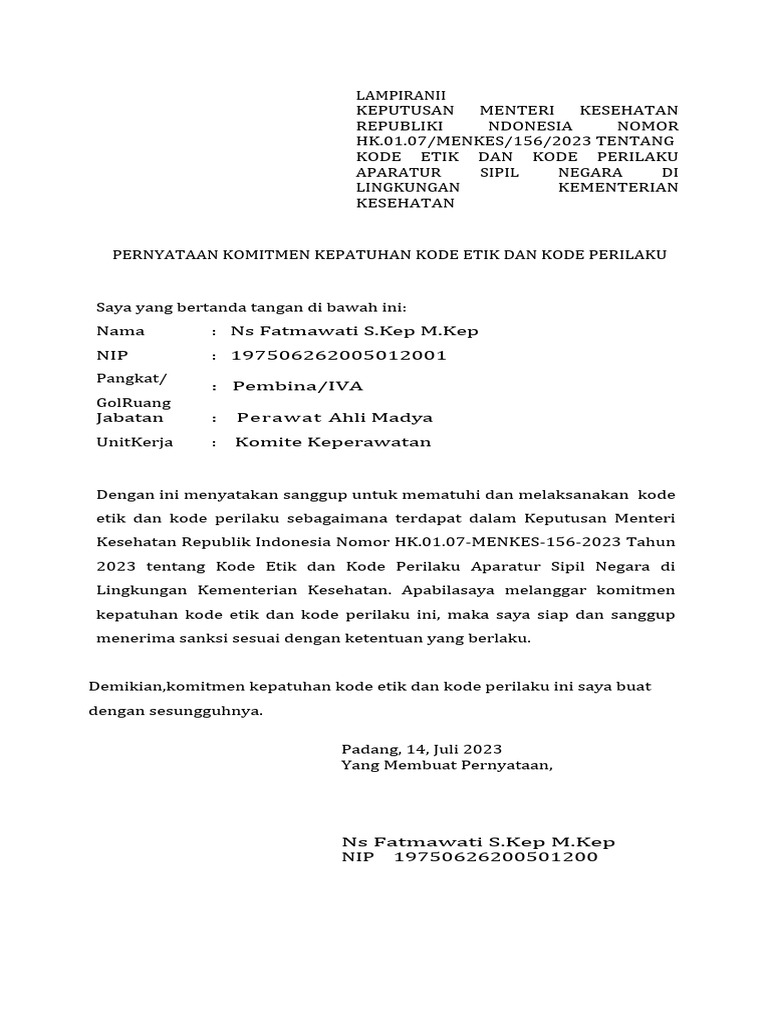 Contoh Format Pernyataan Komitmen | PDF
