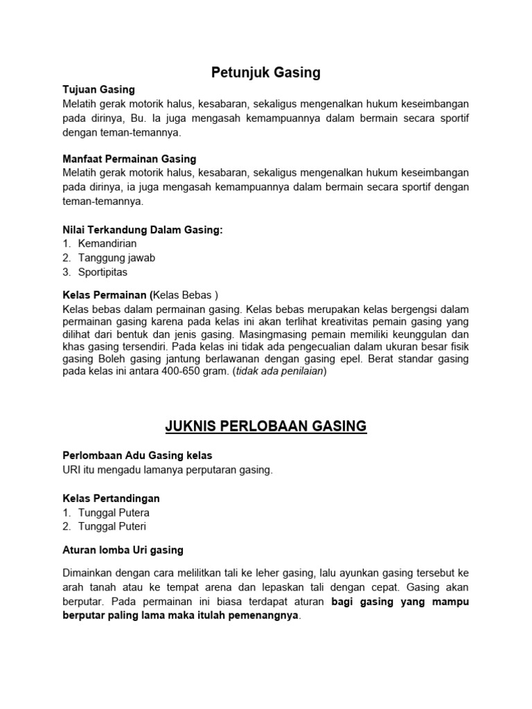 Peraturan Permainan Gasing Kema Budaya | PDF