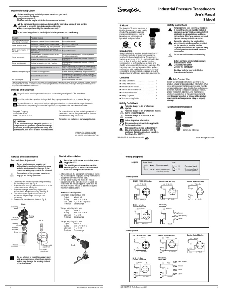 Industrial Pressure Transducers: User's Manual S Model | PDF ...