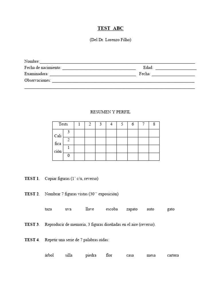 Test ABC: Protocolo y Manual Completo | PDF