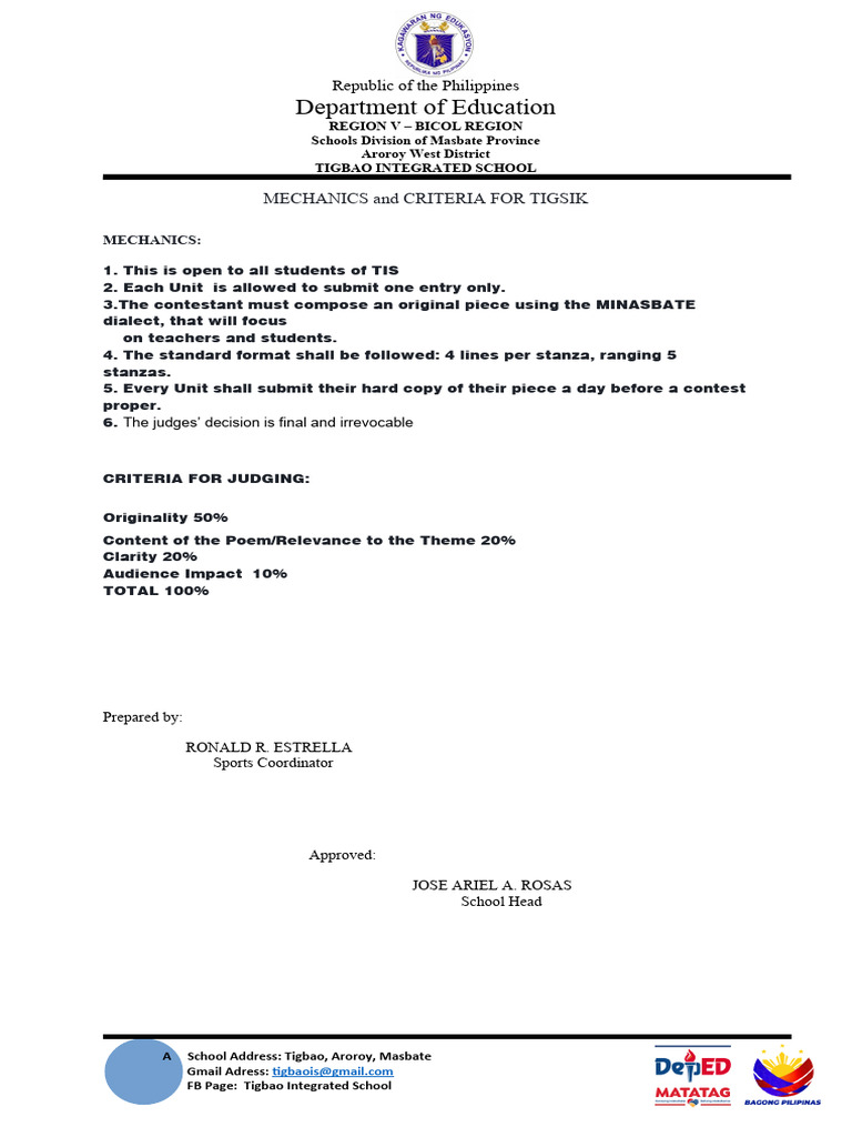 Criteria For Tigsik | PDF