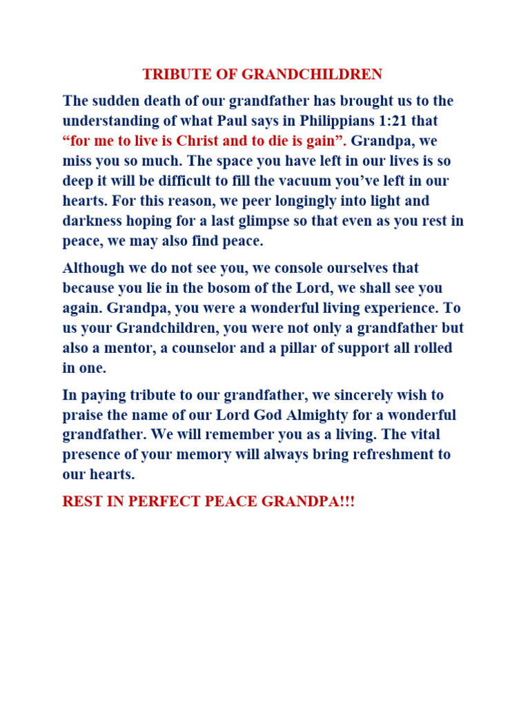 Tribute to Grandpa from Grandchildren | PDF | Cooking, Food & Wine ...
