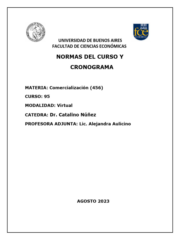 Normas Del Curso-Cronograma y Bibliografía Primer Parcial-2C 2023 ...