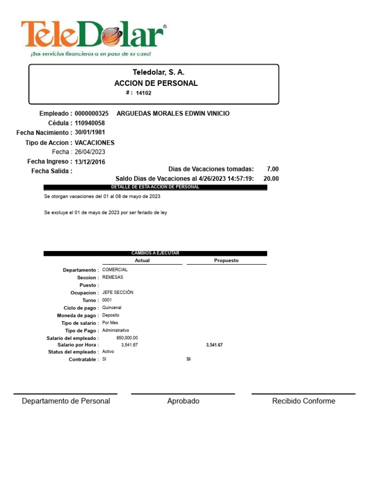 Arguedas Morales Edwin - Vacaciones Mayo 2023 | PDF