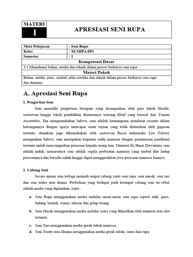 Apresiasi Seni Rupa Kda | PDF