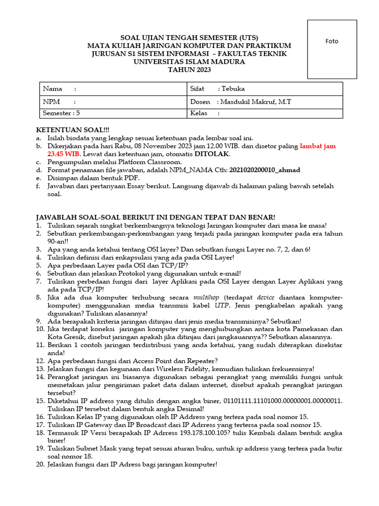 Muhammad Yusuf - SOAL UTS JARKOM 2023 | PDF