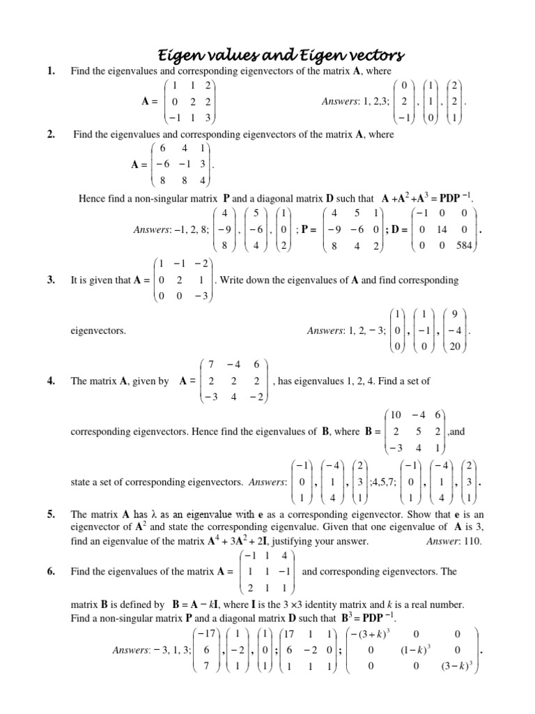 Eigen Values and Vector Further Maths Alevel | PDF | Eigenvalues And Eigenvectors | Applied ...