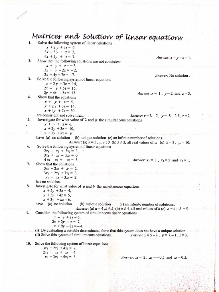 9231 Matrices and Solution of Linear Equations | PDF