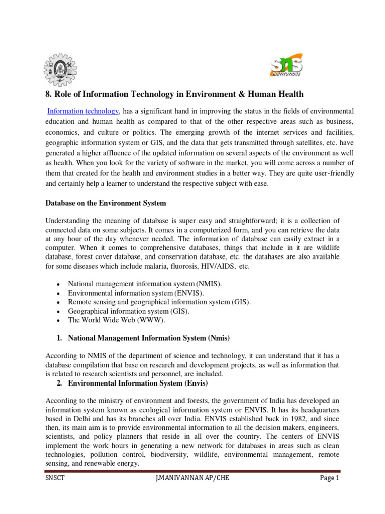 Role of Information Technology in Environment & Human Health | PDF ... Role of Information Technology in Environment & Human Health | PDF ...