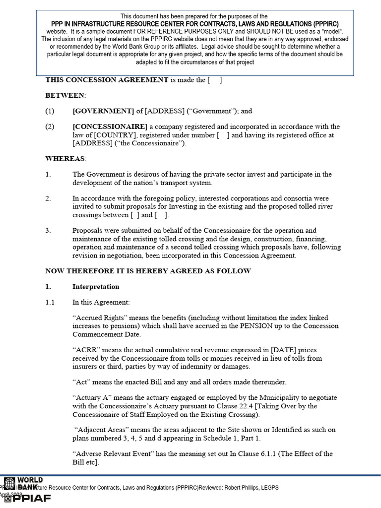 Concession Agreement for Toll Crossings | PDF | Concession (Contract ...