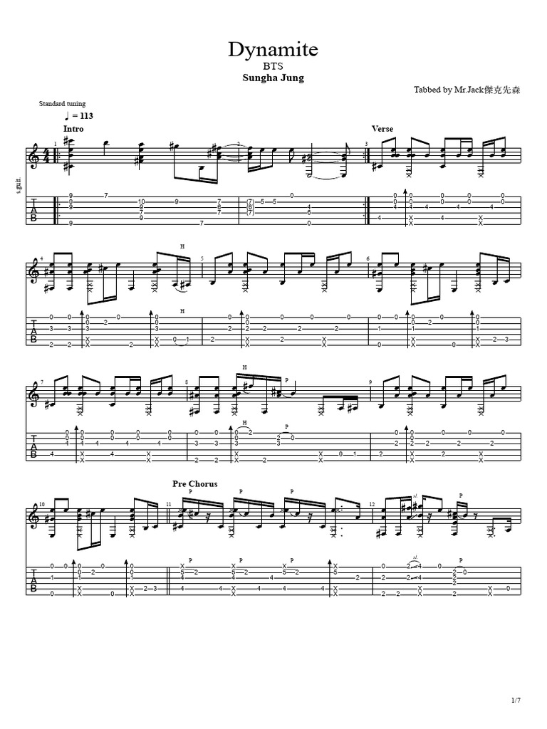 Guitar Tab for BTS's "Dynamite" | PDF | Songs