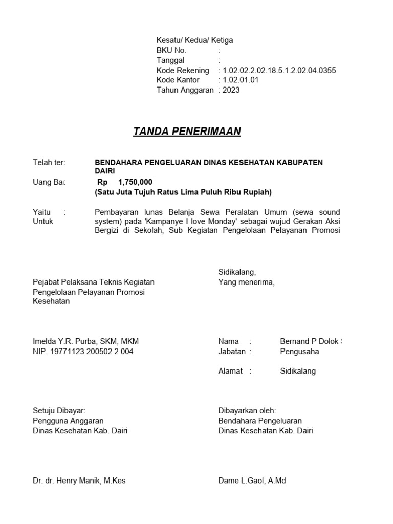 Kwitansi Pembayaran Sewa Sound System | PDF | Pengelolaan Keuangan & Uang