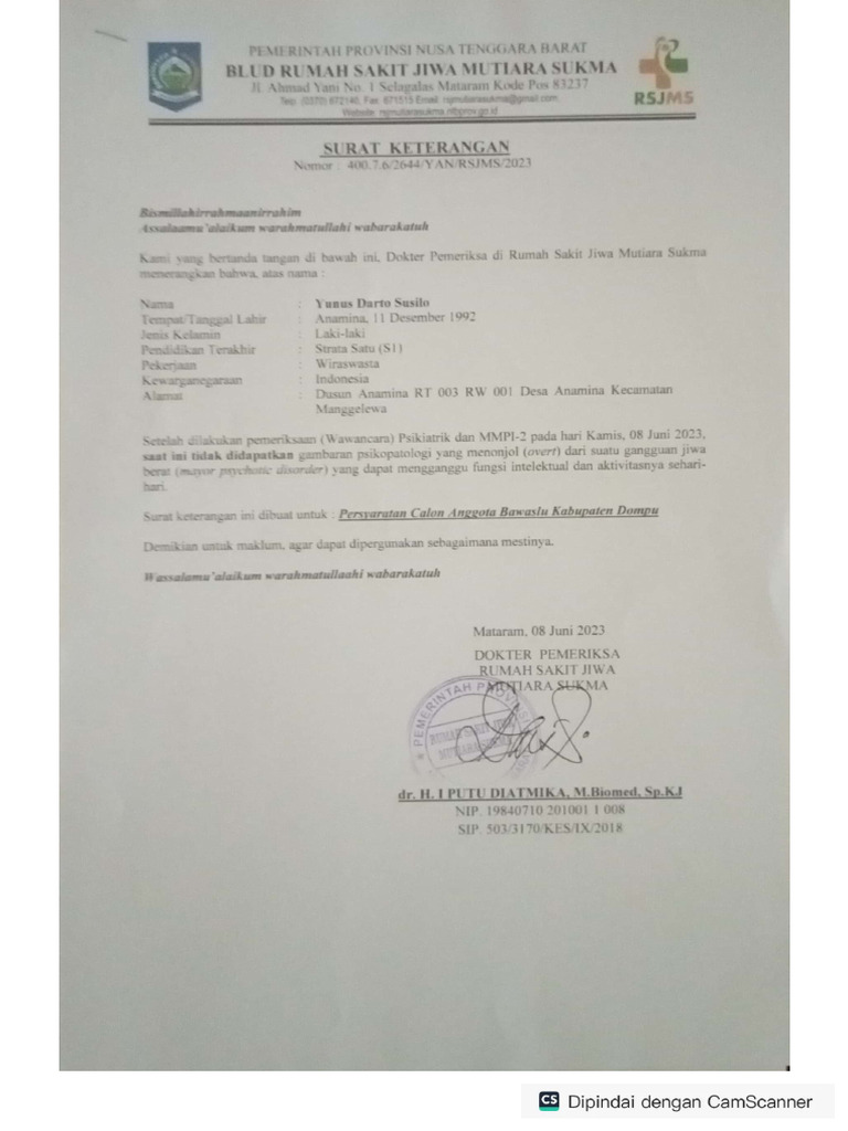 Contoh Suket Sehat Rohani | PDF