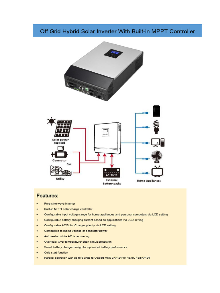 Off-Grid Hybrid Solar Inverter Specs | PDF | Battery Charger | Power ...
