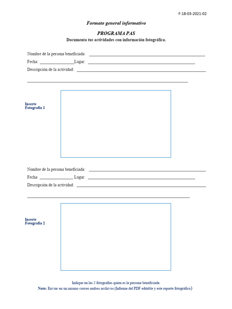 Formato en Word para reporte fotográfico del PAS 18-01-2022 (1) (1) | PDF