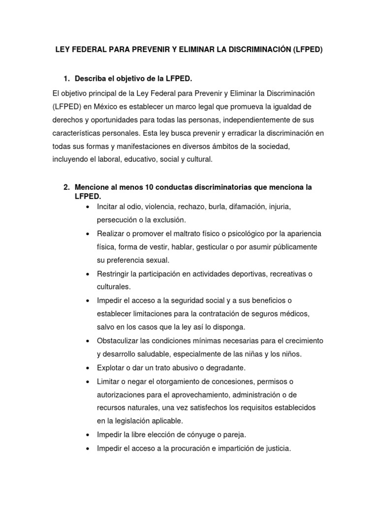 Actividad 4 LEY FEDERAL PARA PREVENIR Y ELIMINAR LA DISCRIMINACIÓN ...