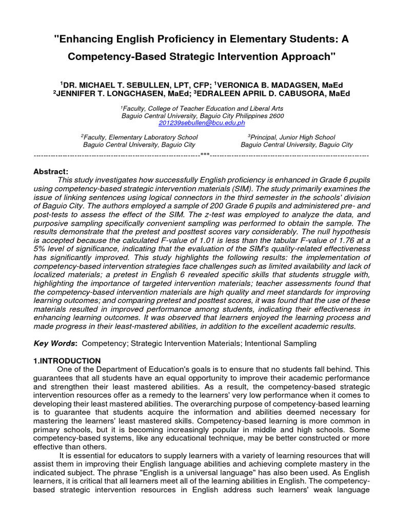 Enhancing English Proficiency in Elementary Students A Competency-Based Strategic Intervention ...