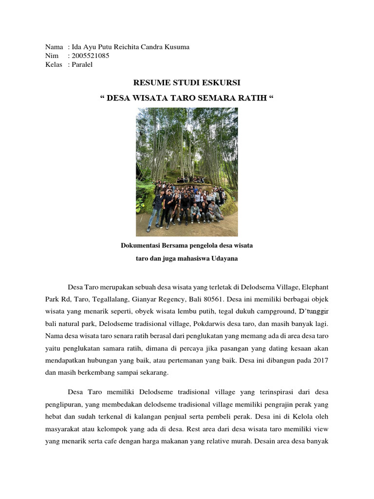 Ida Ayu Putu Rechita Candra Kusuma - Resume Studi Eksekusi Desa Wisata Taro | PDF