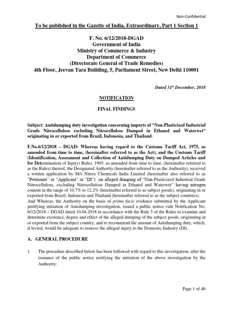 Nitrocellulose Final Finding-English | Download Free PDF | Dumping (Pricing Policy) | Market Access