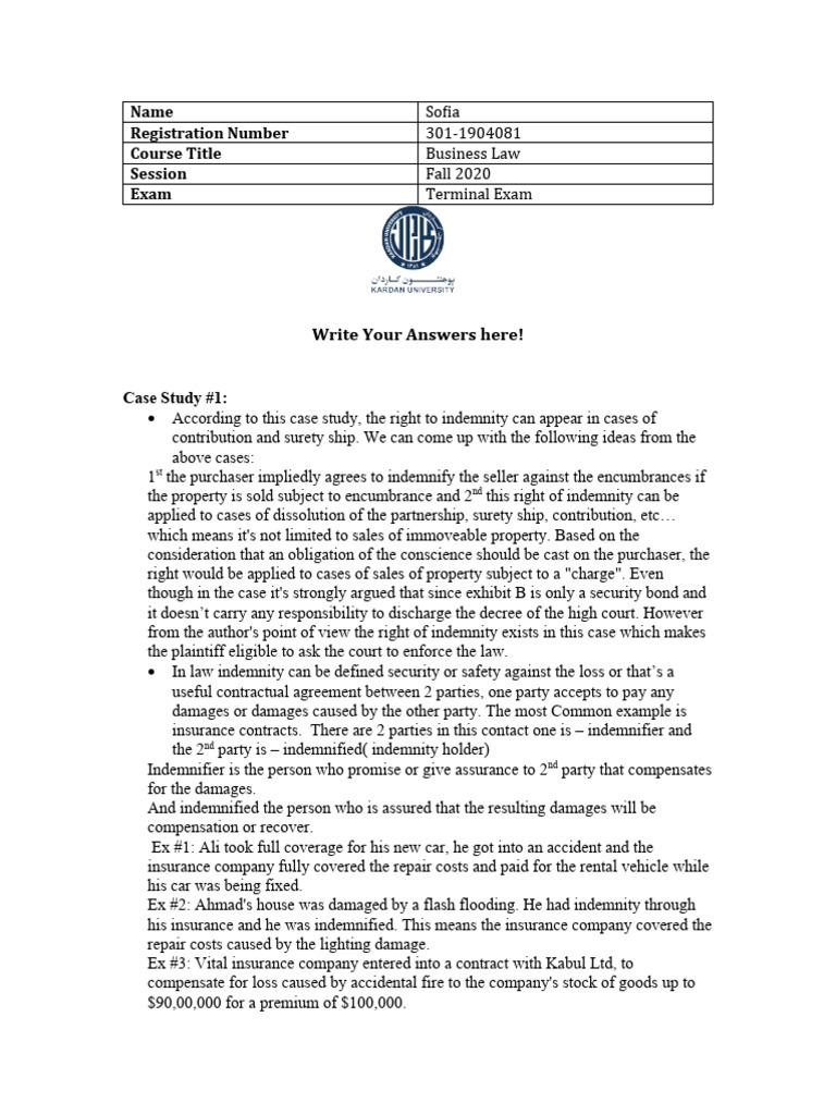 BLT Answer Sheet-1 | PDF | Indemnity | Guarantee