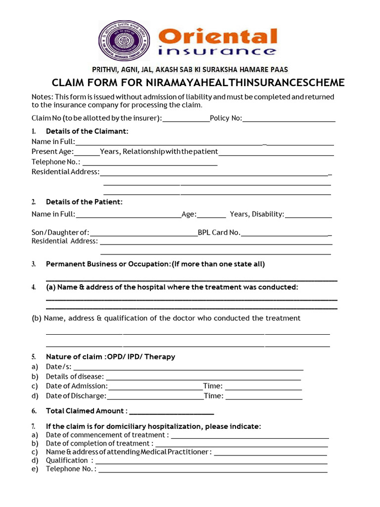 Claim Form New | Download Free PDF | Insurance | Hospital