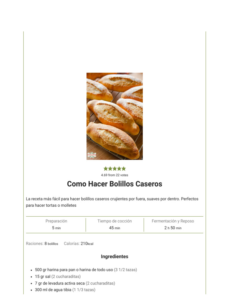 Receta Fácil de Bolillos Caseros | PDF | Panes | Preparación de comida ...