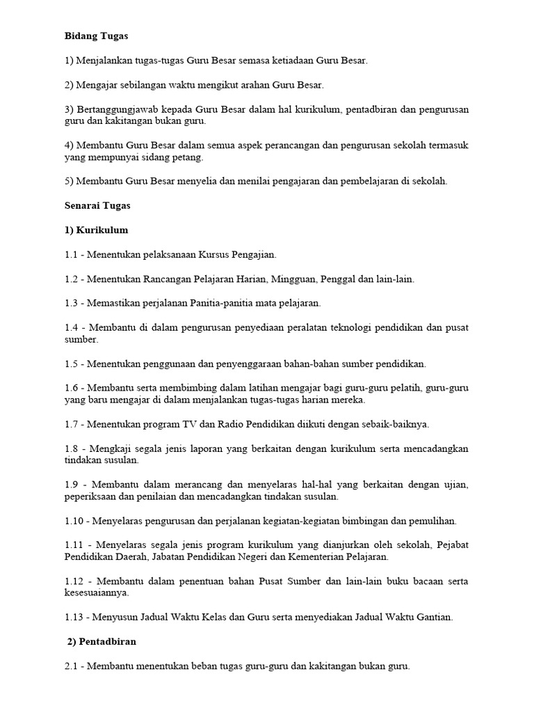 Bidang Tugas GPK 1 | PDF