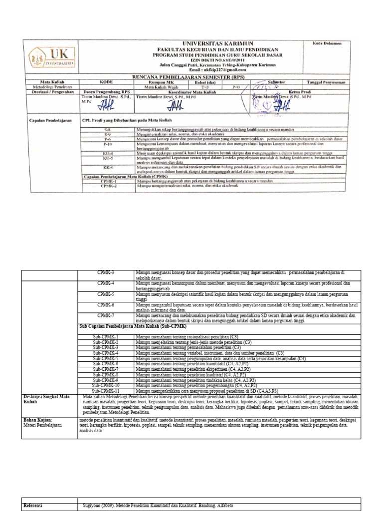 Rps Ganjil 2022-2023 Metodologi Penelitian | PDF