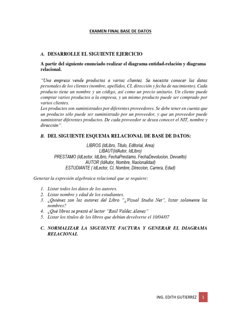 Examen Final Base de Datos Simulacro Practica | PDF | Tecnologías de la información | Bases de datos