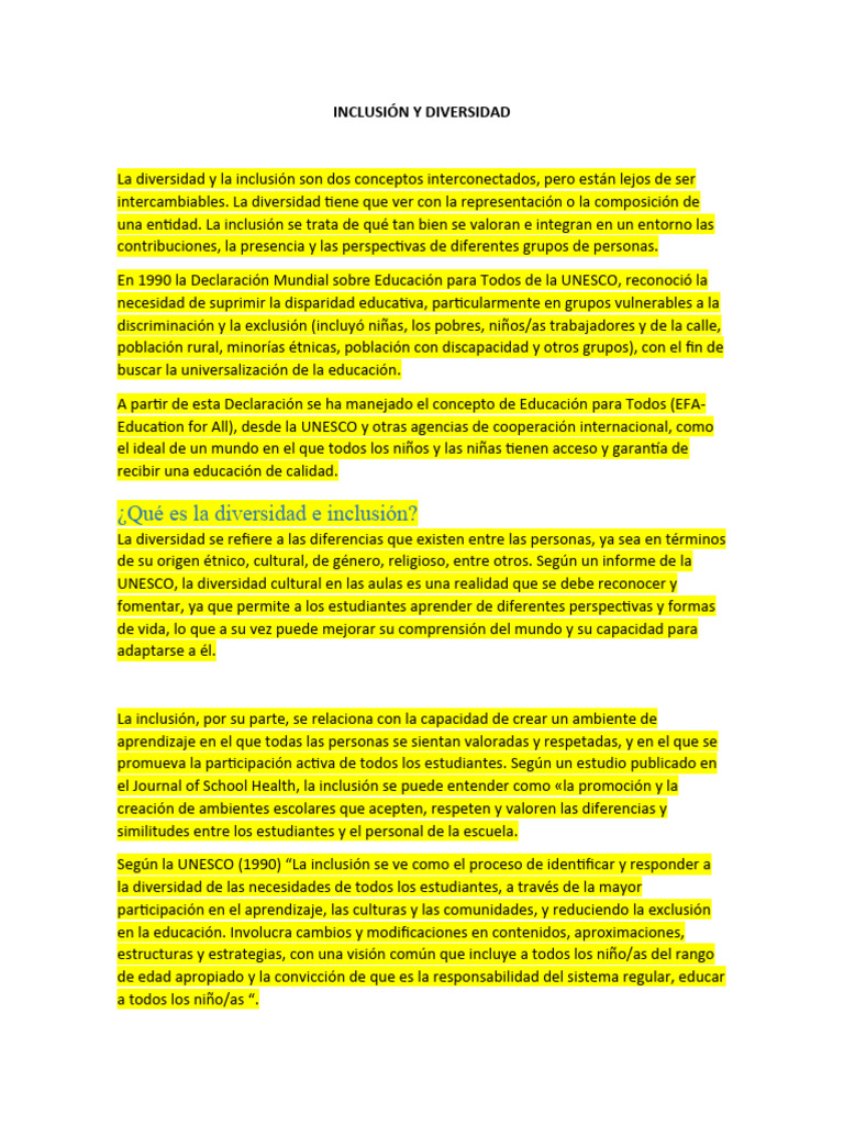 Inclusión Y Diversidad Pdf Inclusión Educación Aprendizaje