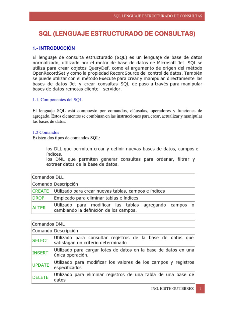 TEMA 5 LENGUAJE SQL | PDF | SQL | Bases de datos