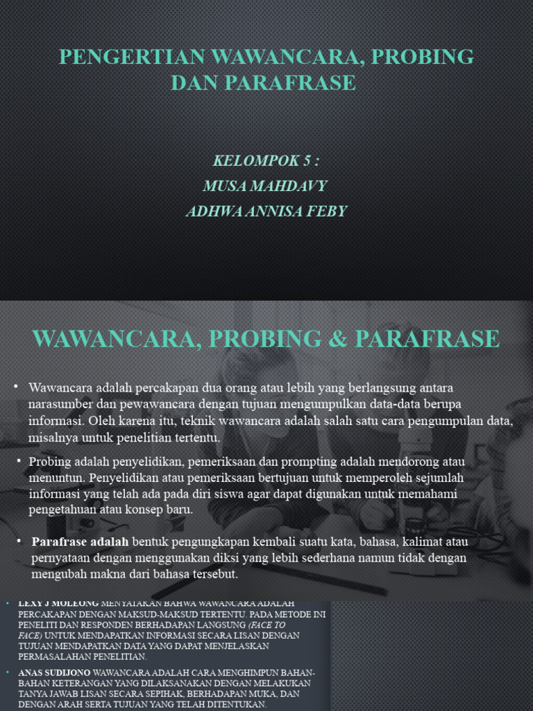 Pengertian Wawancara, Probing Dan Parafrase | PDF