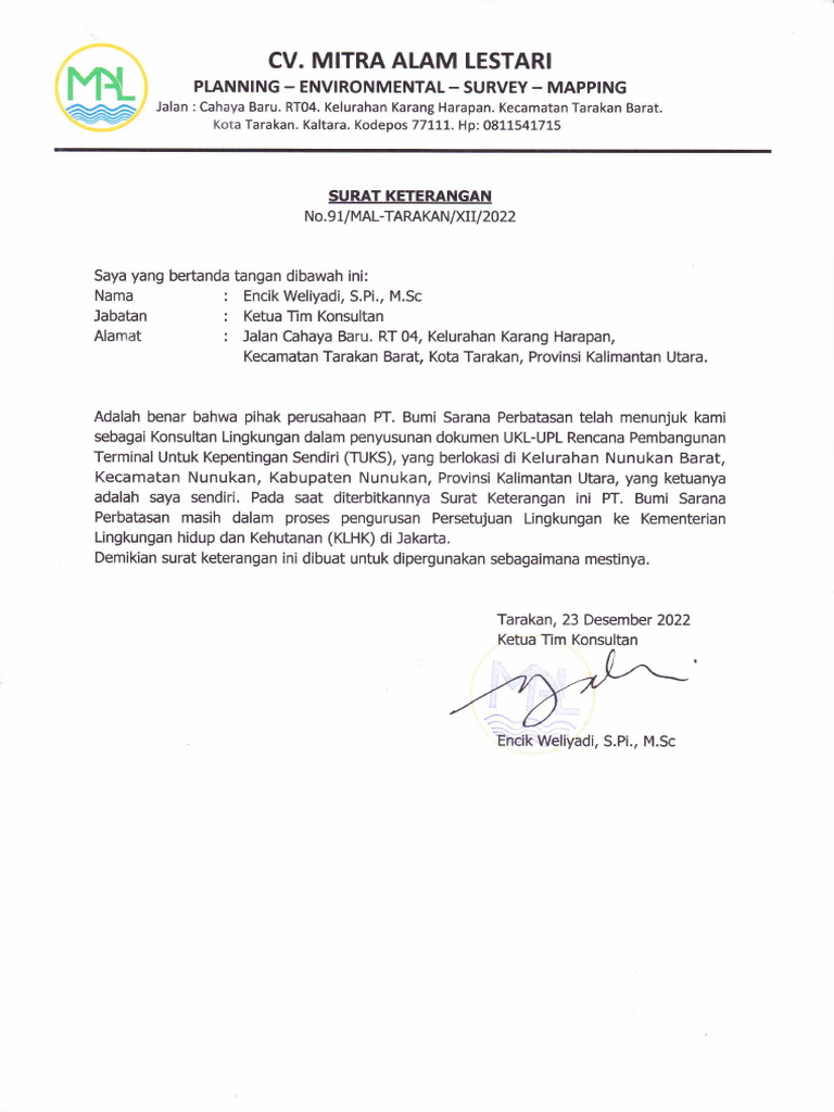 Surat Keterangan Konsultan | PDF