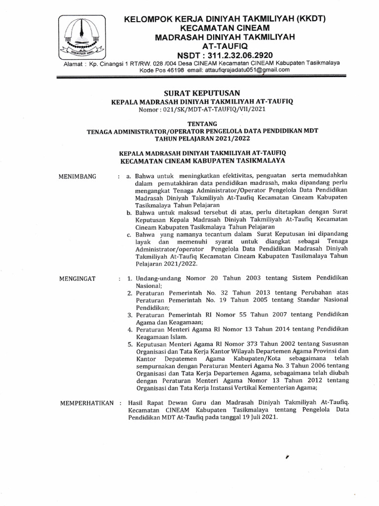 SK Op MDT At-Taufiq | PDF