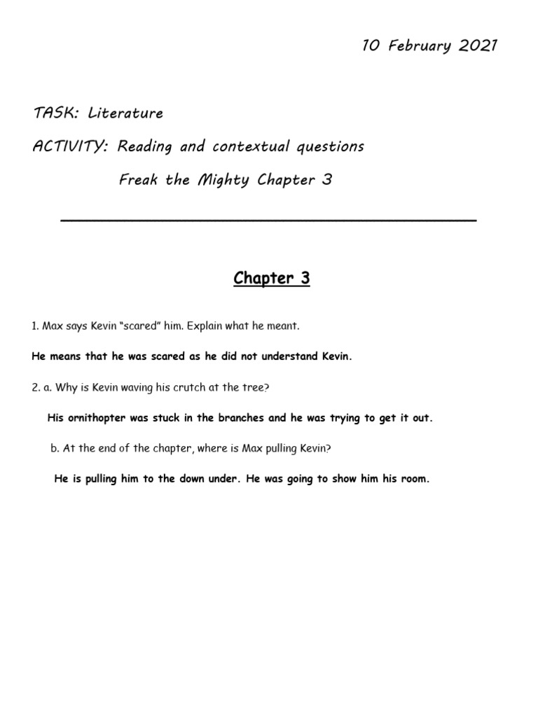 Freak The Mighty Chapter 3 4 Answers | PDF | Young Adult