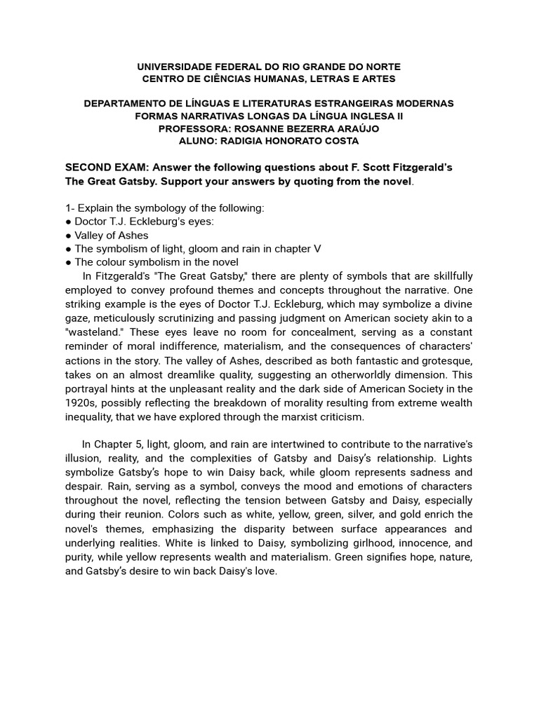 Longas II - Unit 2 | PDF | The Great Gatsby | American Dream