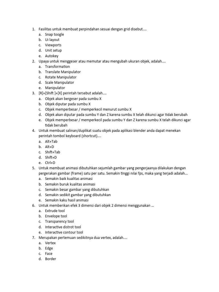 LAtihan Soal 3d 15 PG | PDF