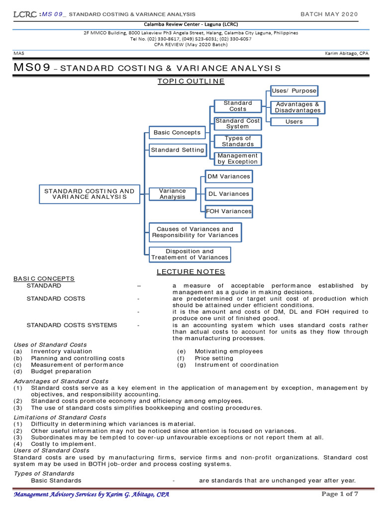 Ms09 Standard Costing Variance Analysis | PDF | Factors Of Production | Cost Of Goods Sold