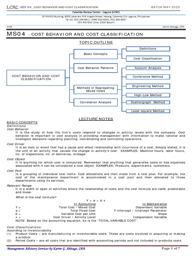 Ms04 Cost Behavior and Cost Classification | PDF | Linear Regression | Cost
