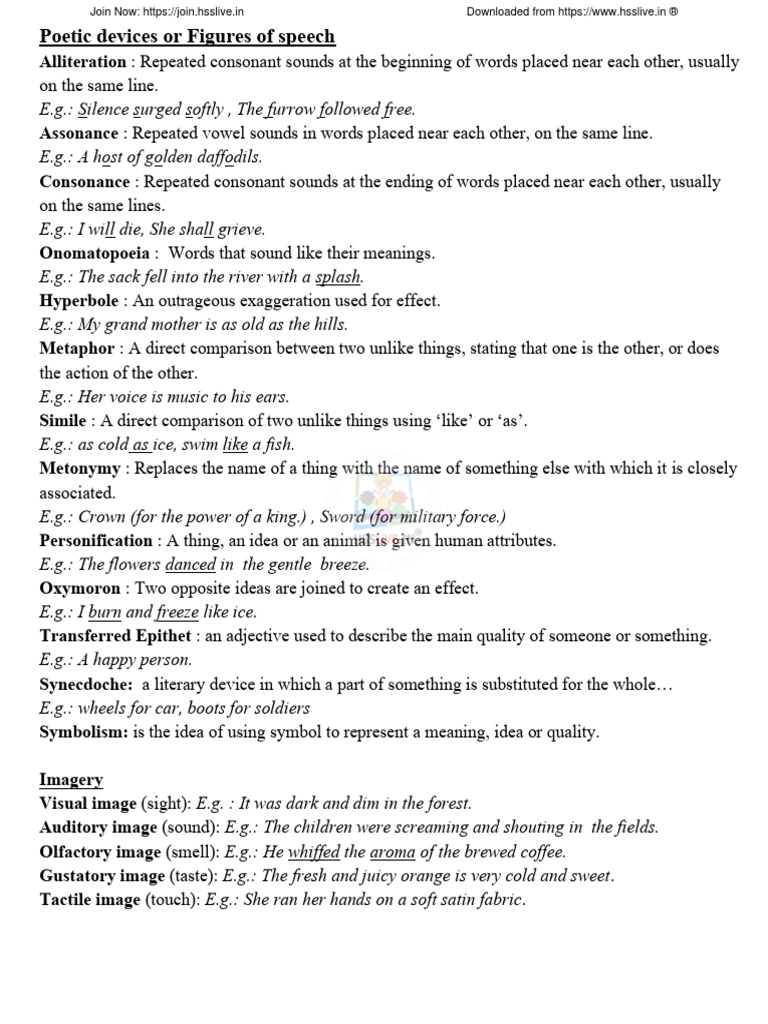 Hsslive Xi Poetic Devices | PDF | Poetry | Poetic Devices