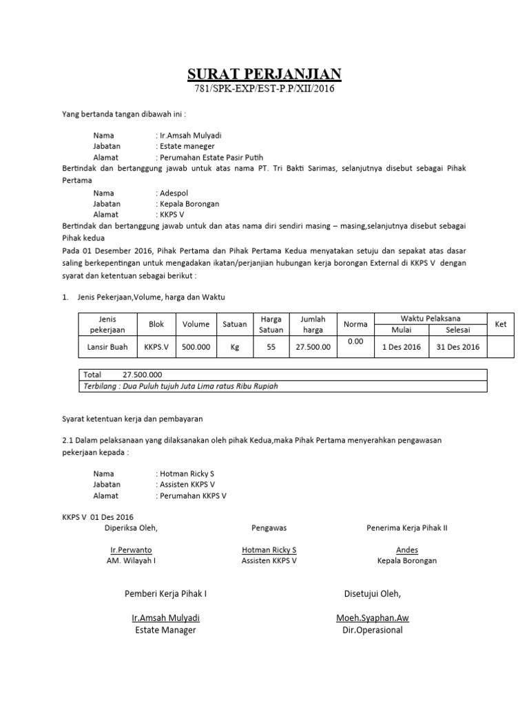 Surat Perjanjian TBS | PDF