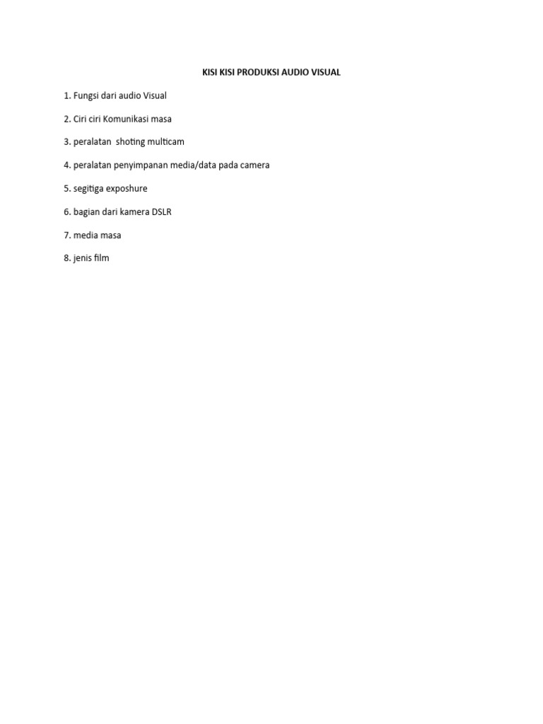 Kisi Kisi Produksi Audio Visual | PDF