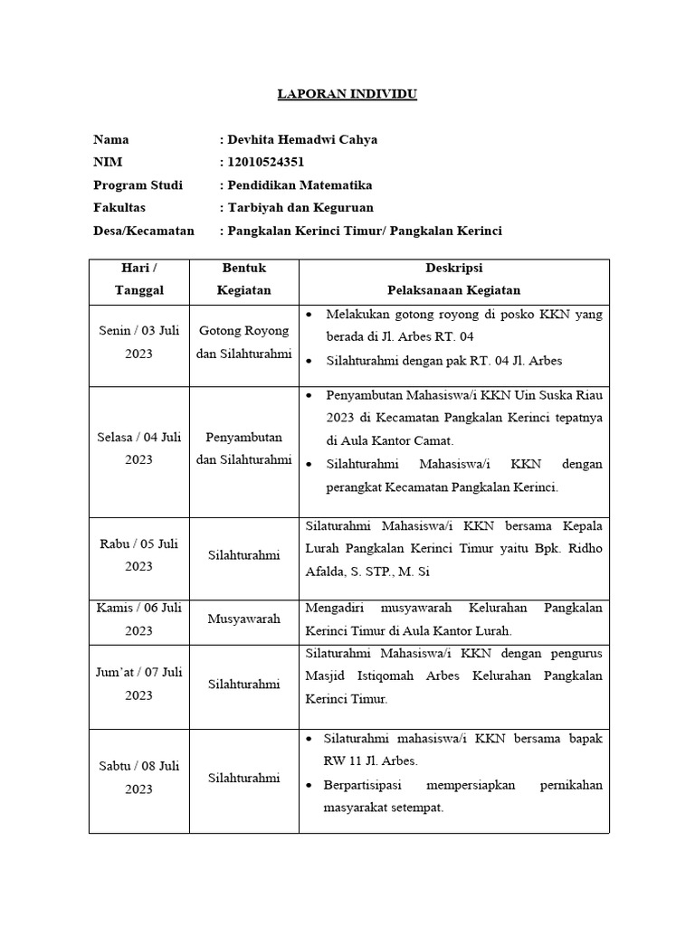 Laporan Individu KKN Devhita | PDF