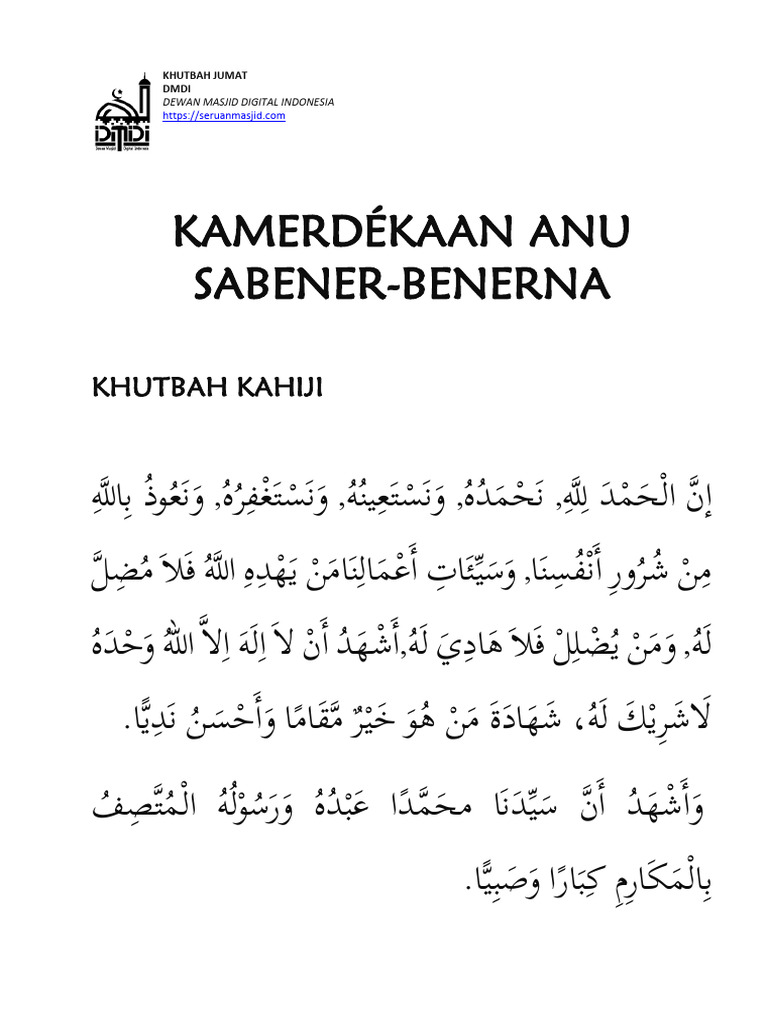 SUNDA Khuthbah Jumat 33 2023 Kemerdekaan Yang Sesungguhnya | PDF SUNDA Khuthbah Jumat 33 2023 Kemerdekaan Yang Sesungguhnya | PDF