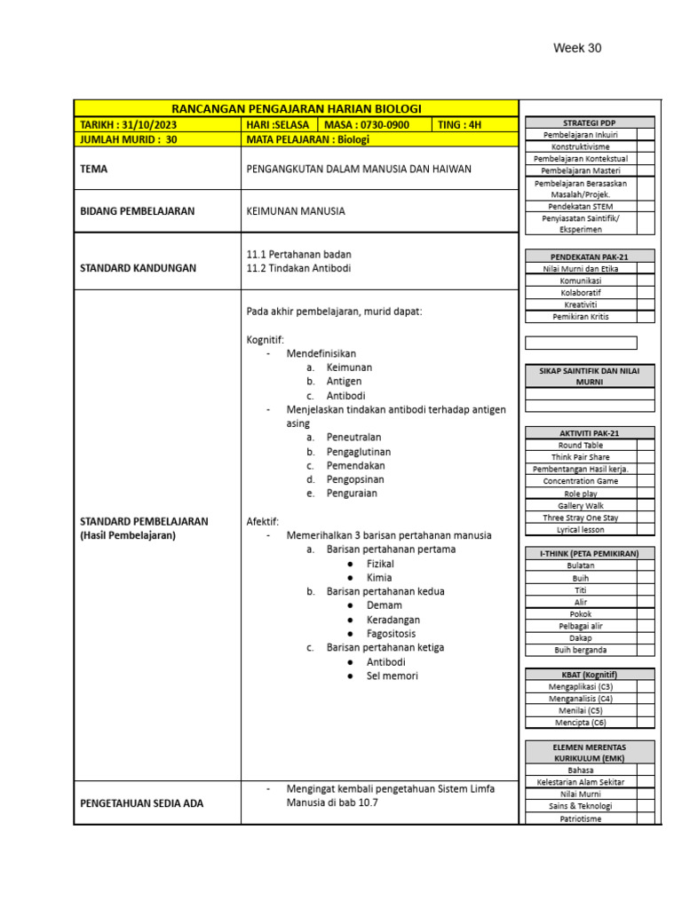 RPH BASIS BIOLOGI Week 30 | PDF