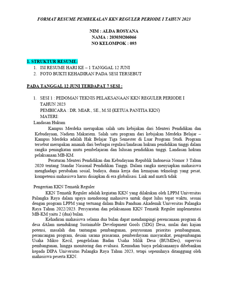 Resume KKN | PDF | Karier & Perkembangan | Ilmu Sosial