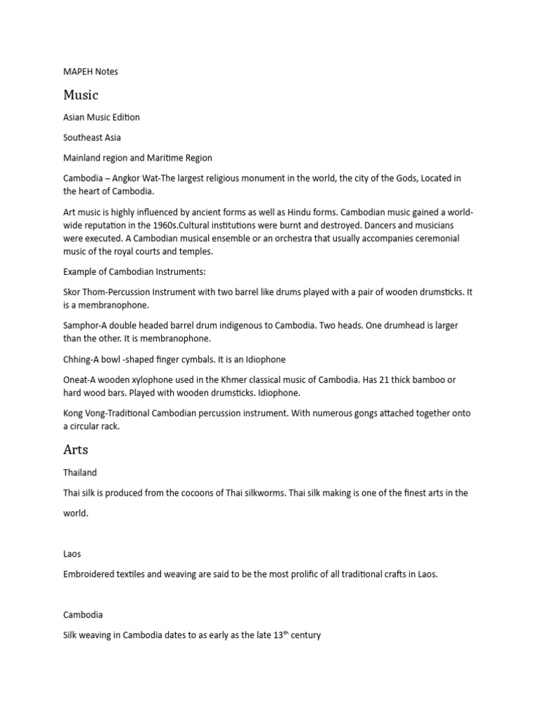 MAPEH Notes | PDF | Cambodia | Weaving