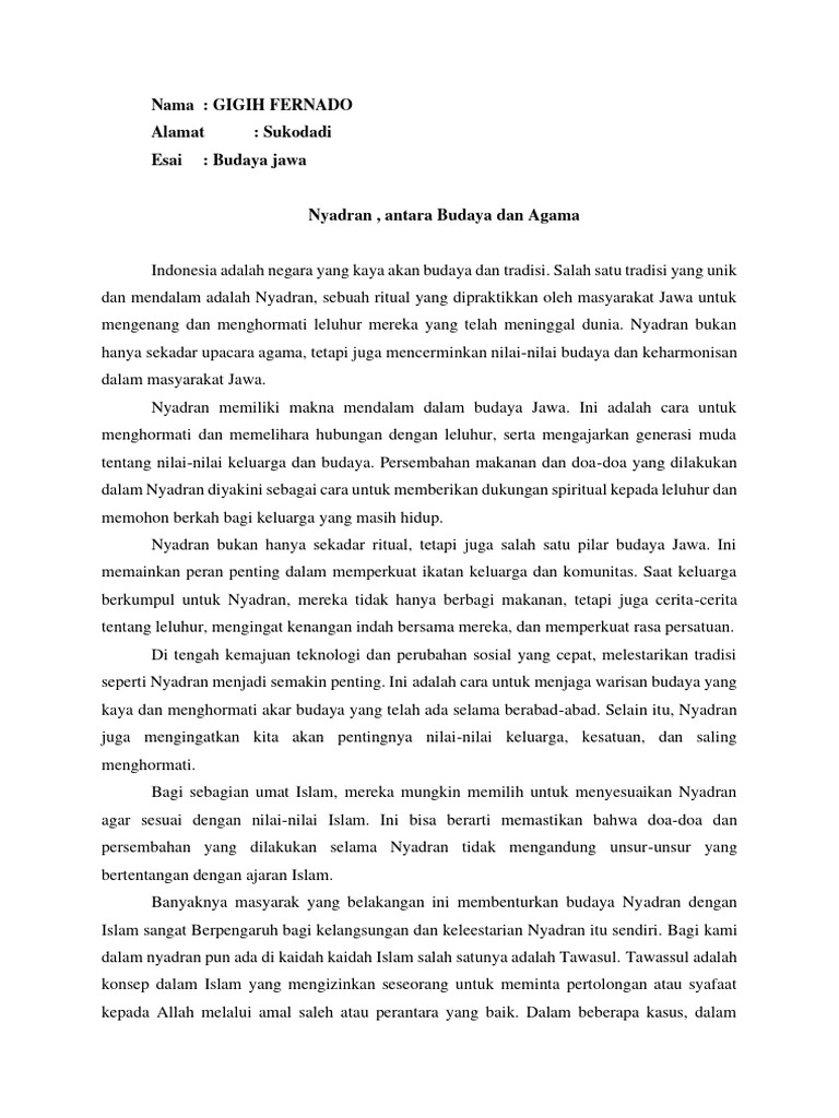 Esai Nyadra Antara Budaya Dan Agama Oleh Gigih Fernado | PDF